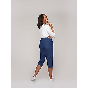 Alfred Dunner Women's All Around Elastic Waist Denim Missy Capris Pants Jeans, 16