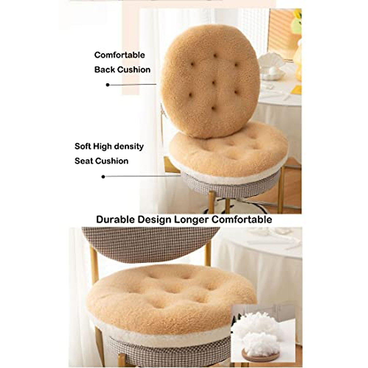 unlockgift Sherppa Round Chair Cushion 16 inch, Office Sedentary Butt Pillow, Decorative Seat Cushion for Rocking Chair,Couch,Bedroom,Car,Cream White