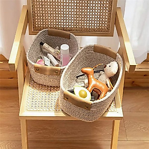 Typutomi Cotton Coiled Rope Basket with Handles Woven Basket for Storage Nursery Storage Basket Decorative Storage Basket Towel Baskets Laundry Basket for Bathroom Baby Toy Basket(S:11x8.6x4.3 inch)