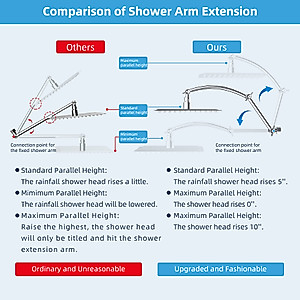 Hibbent All Metal 16'' Shower Head Extension Arm Solid Brass Flexible Height & Angle Adjustable Shower Arm Extender with Lock Joint, Universal Connection Stainless Steel Pipe Height Extending, Chrome
