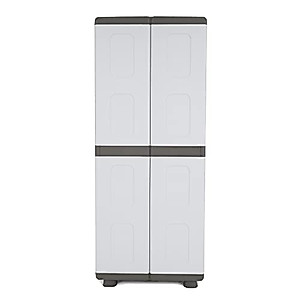 Homeplast Myrto Plastic 2 Door Weatherproof Indoor Outdoor Shoe Footwear Rack for Balconies, Hallways, and Bathrooms, Holds 40 Pairs, Gray/Anthracite