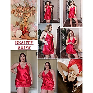 Avidlove Women Lingerie Satin Lace Chemise Nightgown Sexy Full Slips Sleepwear (Medium, 1Red)