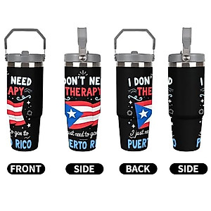 I Don't Need Therapy I Just Need to Porto Rico (1) 30 OZ Insulated Tumblers with Handle And Straw Leakproof Vacuum Insulated Stainless Steel Water Bottle for Car Fishing Travel