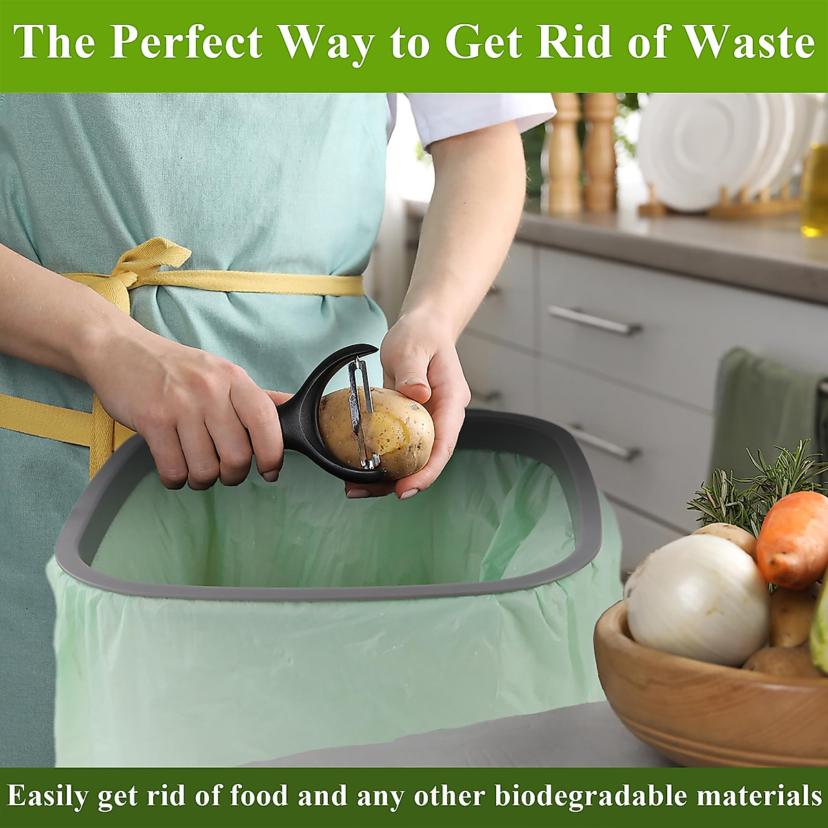 C Crystal Lemon 50 Count Biodegradable Kitchen Food Waste Bags - BPI Certified 6 Gallon Scraps Bags - Heavy Duty Compostable Waste Bags for Kitchen - Unscented Trash Bags 6 Gallon for Yard, Food