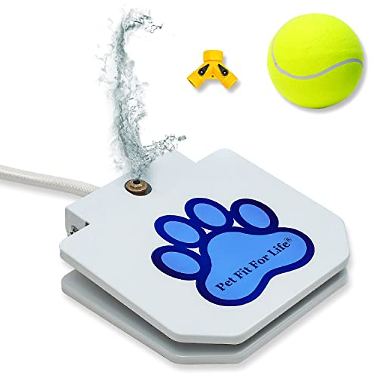 Pet Fit For Life Dog Pedal Water Fountain - Step-On Dog Sprinkler/Water Hose Dog Toy for Drinking and Water-Play, Includes Giant Tennis Ball