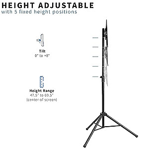 VIVO Tripod 32 to 55 inch LCD LED Flat Screen TV Display Floor Stand, Portable Height Adjustable Mount, Black, STAND-TV55T