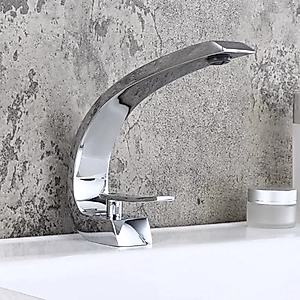 Homary 1-Handle Bathroom Sink Faucet with Pop Up Drain One Hole Deck Mount Curved Lavatory Faucet Mixer Tap, Solid Brass Chrome