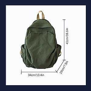 CBDAO Women's canvas bag, men's and women's large capacity leisure backpack, men's and women's travel backpack (Green,One Size)