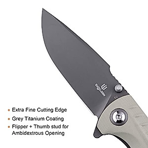SHIELDON EDC Pocket Knife, 3.2 inch D2 Blade G10 Handle Folding Knife with Clip for Everyday Carry, Thumb Stub Opening with Smooth Liner Lock