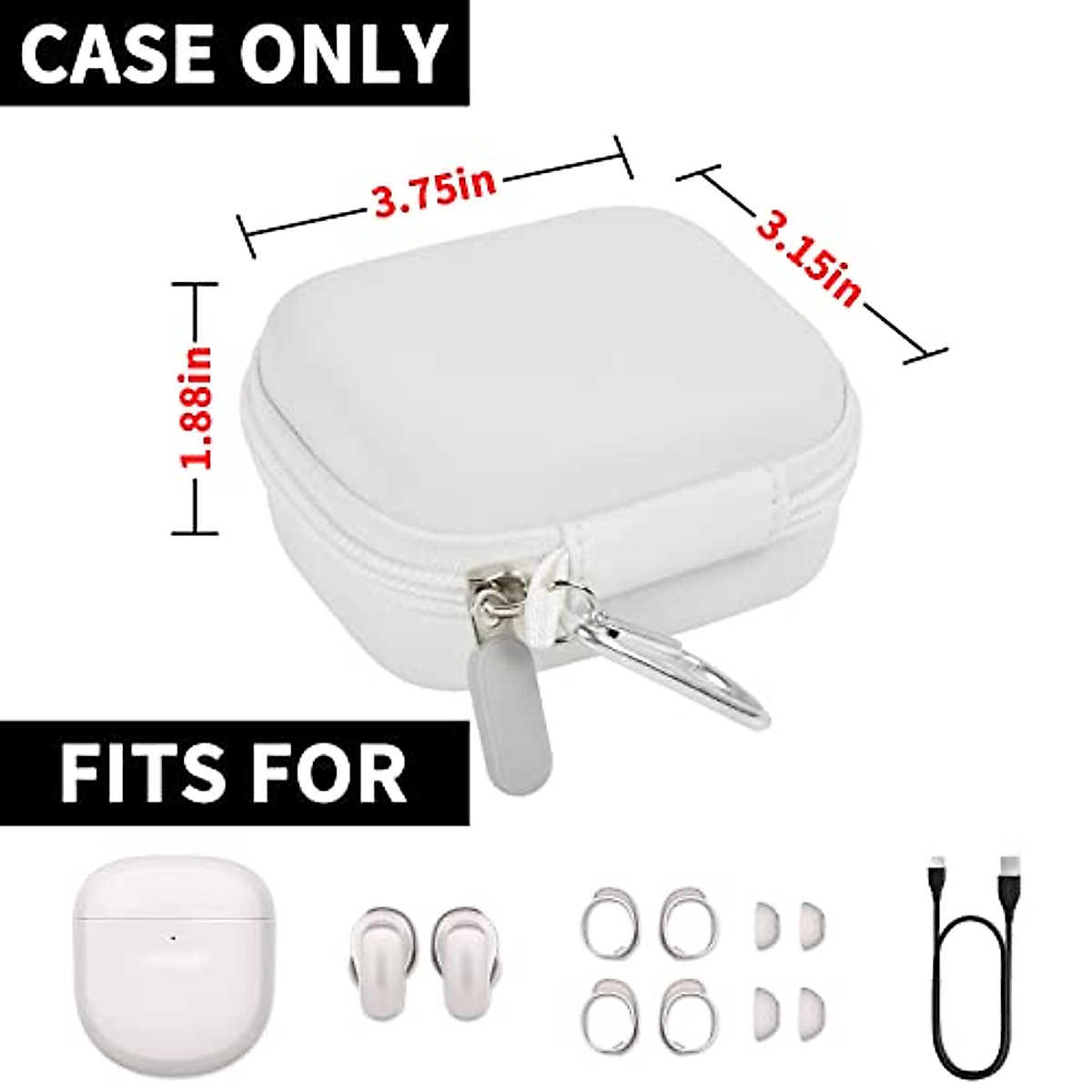 Earbud Case Compatible with Bose QuietComfort Earbuds II/for AirPods, Wireless, Bluetooth, Noise Cancelling in-Ear Headphones Cover Holder Storage Fits for USB Cable, Earplugs (Box Only) (White)