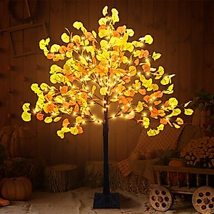 Ruidazon 4 FT Prelit Fall Lighted Ginkgo Tree with 140 LEDs Timer Fall Tree with Lights & 8 Flashing Modes Autumn Decoration for Home Wedding Indoor Outdoor Thanksgiving Halloween Christmas Decor