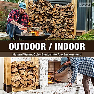 Tidyboss Outdoor Firewood Log Storage Rack | 2x4 Bracket kit | Adjustable to Any Length with Seal Strip, Gloves, Steel Plates and Screws (Dark Brown)