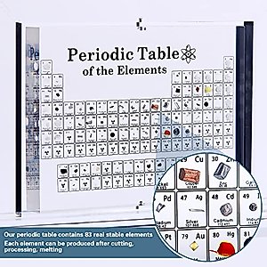 Periodic Table with Real Elements Inside, Acrylic Periodic Table Display with 83 Real Element Samples, 360° Rotating Frame Display, Remarkable Gift for Kids Adults Teachers - 9.05"x1.96"x6.3"