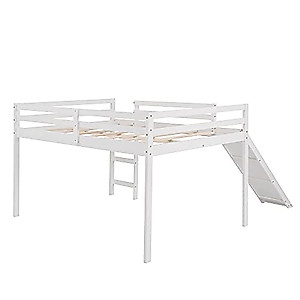 Merax Full Loft Bed with Slide, Ladder and Guardrail, No Box Spring Needed, White