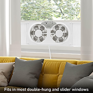 HOLMES 9" Twin Digital Window Fan, Reversible Airflow Blades, In/Out Exchange, 3 Speeds, Built-In Extender Panels, Ideal for Home, Bedroom or Office, Remote Control, White