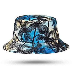 Quanhaigou Unisex Sun Hats, Fashion Beach Bucket Hat for Men Women,Summer Outdoor Boy's Girls Boonie Cap Breathable Packable (Palm Tree)