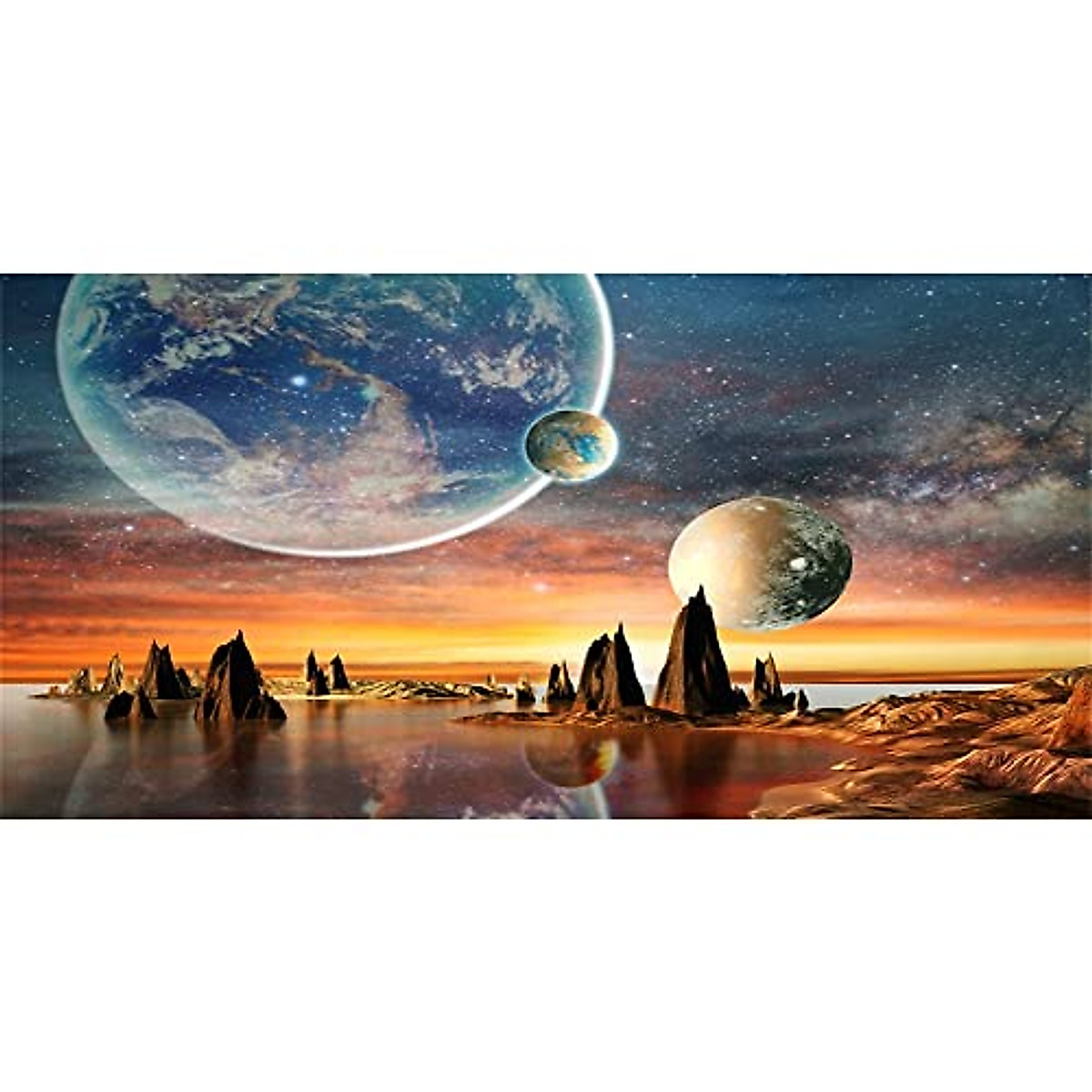 AWERT 36x18 inches Galaxy Aquarium Background Space Theme View of The Planets from Earth Fish Tank Background Hot Desert Terrarium Background