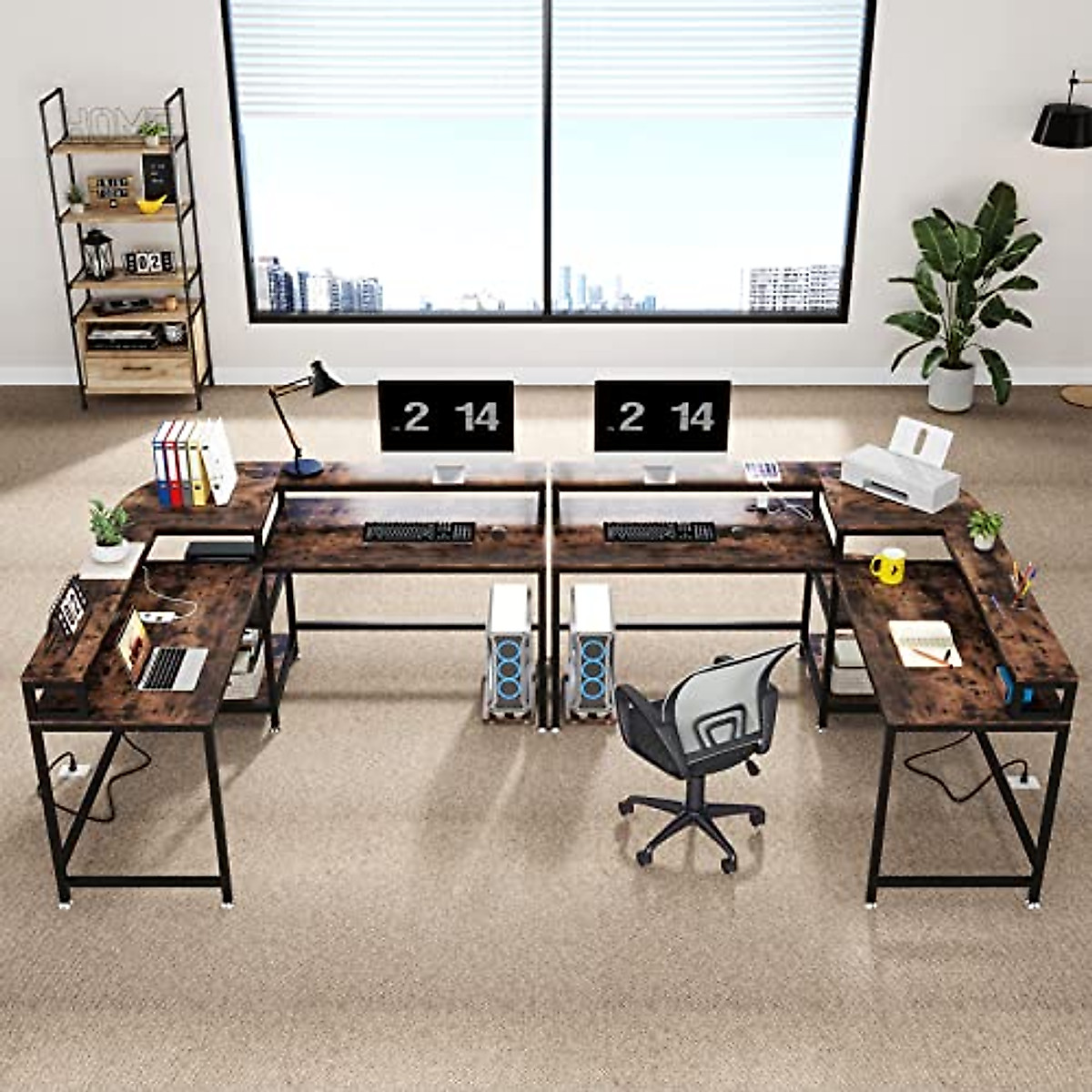 TIYASE L Shaped Desk with Power Outlet and USB Port, 59 in L-Shaped Computer Corner Desk with Storage Shelves, Home Office Desk Workstation with Monitor Stand, Tower Shelf, Rustic Brown