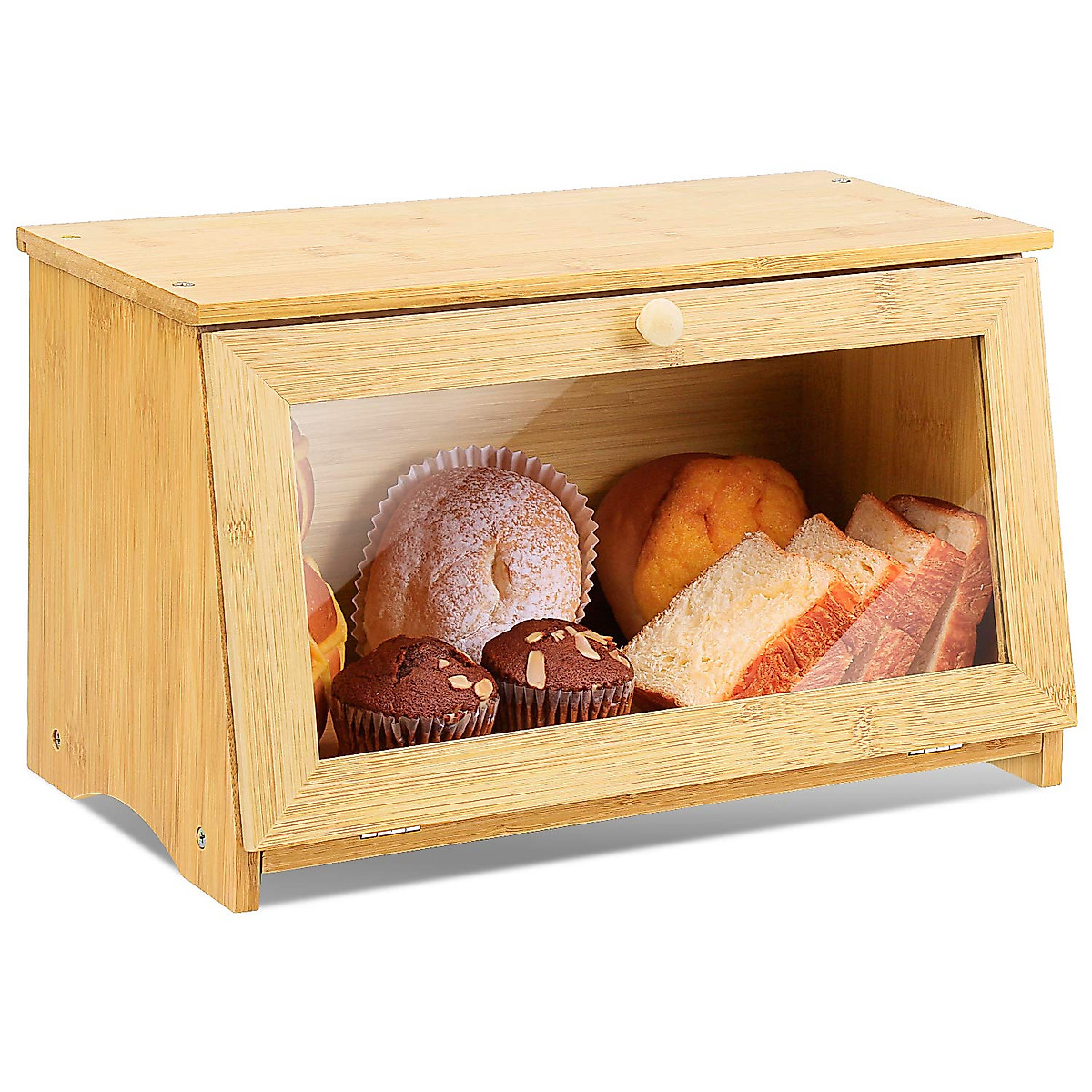 HOMEKOKO Wood Bread Box for Kitchen Counter, Single Layer Bamboo Large Capacity Food Storage Bin (NATURAL)