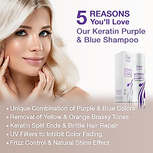 Vitamins Keratin Purple Toning Shampoo - Violet Blue Brassiness Toner for Bleached Icy Blonde Platinum Silver White Grey Ash Gray or Colored Dry Damaged Brassy Hair