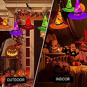 MZD8391 Halloween Decorations Lighted Witch Hats, 8Pcs Hanging Glowing Witch Hats 44ft Halloween Outdoor Lights String with 8 Lighting Modes for Outdoor, Garden, Yard, Tree