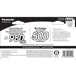 Eneloop Panasonic BK-4HCCA12FA pro AAA High Capacity Ni-MH Pre-Charged Rechargeable Batteries, 12-Battery Pack
