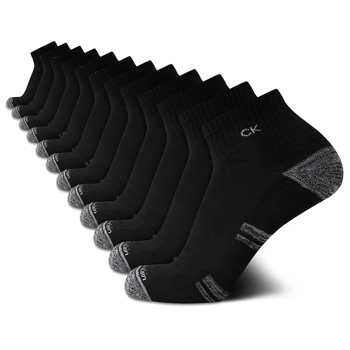 Calvin Klein Men's Quarter Socks - 12 Pack Soft Cushioned Athletic Ankle Socks for Men - Breathable Men's Sports Socks, Size 7-12, Black CK