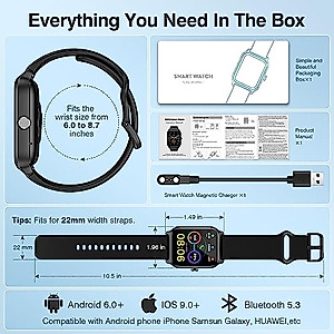 7-day Long Battery Life, Smart Watch for Women and Men, iPhone Android Compatible, Waterproof Fitness Tracker Smartwatch with Call, Alexa, Heart Rate/Spo2 Monitor, Sleep Tracker, 1.8 Inch (Black)