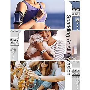 JR.DM 13 Pieces Silver Watch Band Charms with 10-Pcs Decorative Rings Loops & 3-Pcs Classic Clasp, Compatible with Apple Watch 38mm 40mm 41mm 42mm 44mm 45mm Metal Diamond Sliding Strap Accessories for iWatch Series 9 8 7 6 5 4 3 2 1 (No Watch Band)