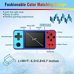 Great Boy Handheld Game Console for Kids Preloaded 270 Classic Retro Games with 3.0'' Color Display and Gamepad Rechargeable Arcade Gaming Player (Blue)