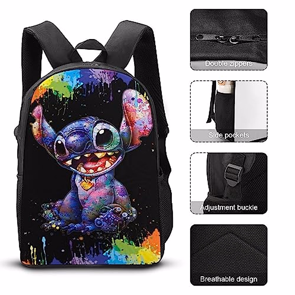 Stitch 3PCS Backpack Casual Bags with Insulated Lunch Bag Tote And Pencil Case Box Pouch for Teen Boys Girls
