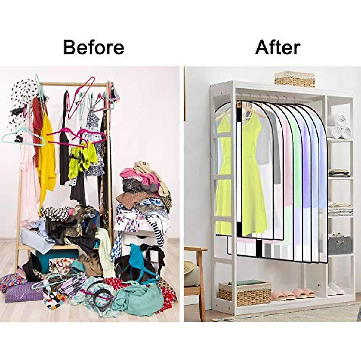 Pwsap 12 Pack Breathable Clothes Covers with Zip, Hanging Garment Covers Bags Dress Bag Covers Moth-Proof Mens Suit Storage Bag Dust Cover for Wardrobe Storage and Travel(Clear)