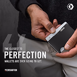 The Ridge Wallet For Men, Slim Wallet For Men - Thin as a Rail, Minimalist Aesthetics, Holds up to 12 Cards, RFID Safe, Blocks Chip Readers, Aluminum Wallet With Cash Strap (Black)