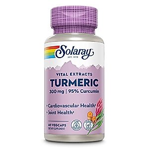 SOLARAY Turmeric Root Extract 300mg, Joint & Heart Health Support, Guaranteed Potency Extract, 60 Servings, 60 VegCaps