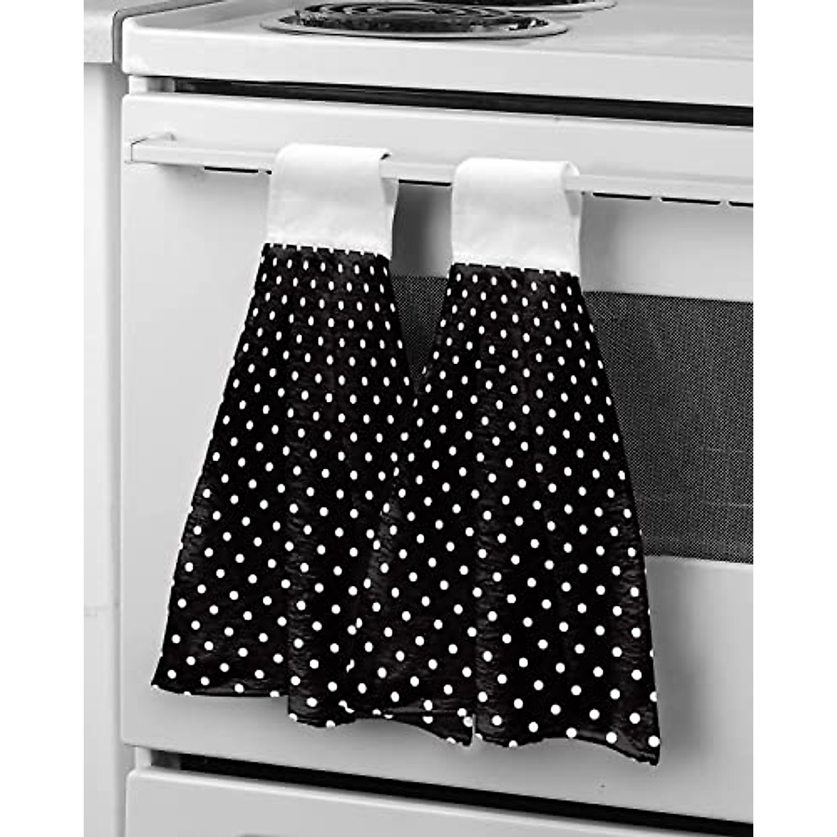 CyCoShower Hanging Hand Towels Kitchen Towel Simple White and Black Polka Dot Bathroom Hand Towels with Loop Tie Towels Soft,Absorbent Tea Bar Towels,1pc