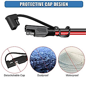 3PCS Sae Connector, SAE Quick Connector Harness, 1FT 12AWG SAE Adapter Male Plug to Female Socket Cable, Waterproof SAE Extension Cord for Solar Panel Generator Battery Charger Battery Tender cable