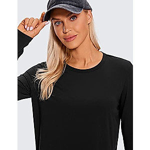 CRZ YOGA Pima Cotton Long Sleeve Workout Shirts for Women Loose Cropped Tops Athletic Sports T-Shirt Black Small