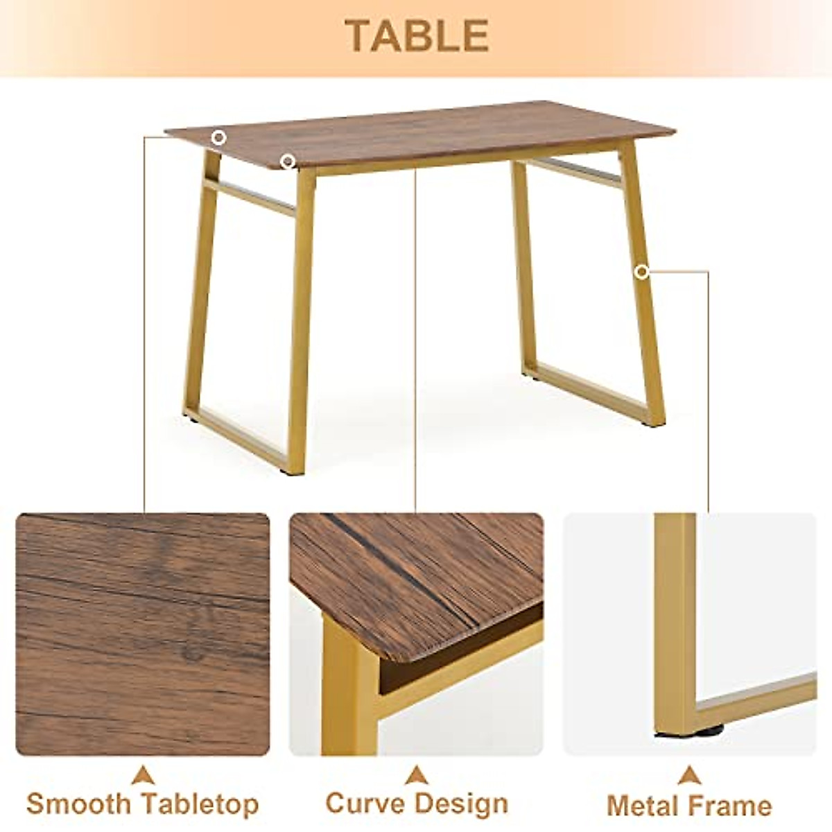 JOMEED 5 Piece Dining Table Set for 4 Kitchen Table and Chairs for 4 Space Saving Metal and Wood Rectangular Dining Table with Chairs Perfect for Dining Room, Kitchen and Small Spaces