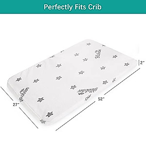 Crib Mattress Topper Memory Foam 2-Inch Fit Standard Crib/Toddler Bed Mattress with Removable Bamboo Crib Mattress Pad Topper Cover Protector Machine Wash & Non-Slip | 52“x 27“