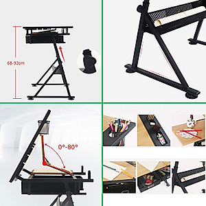 EESHHA Drawing Table Drafting Table with Storage, Height Adjustable Tiltable Art Desk, Maple Panel Drawing Desk, for Work Study Painting Craft Table