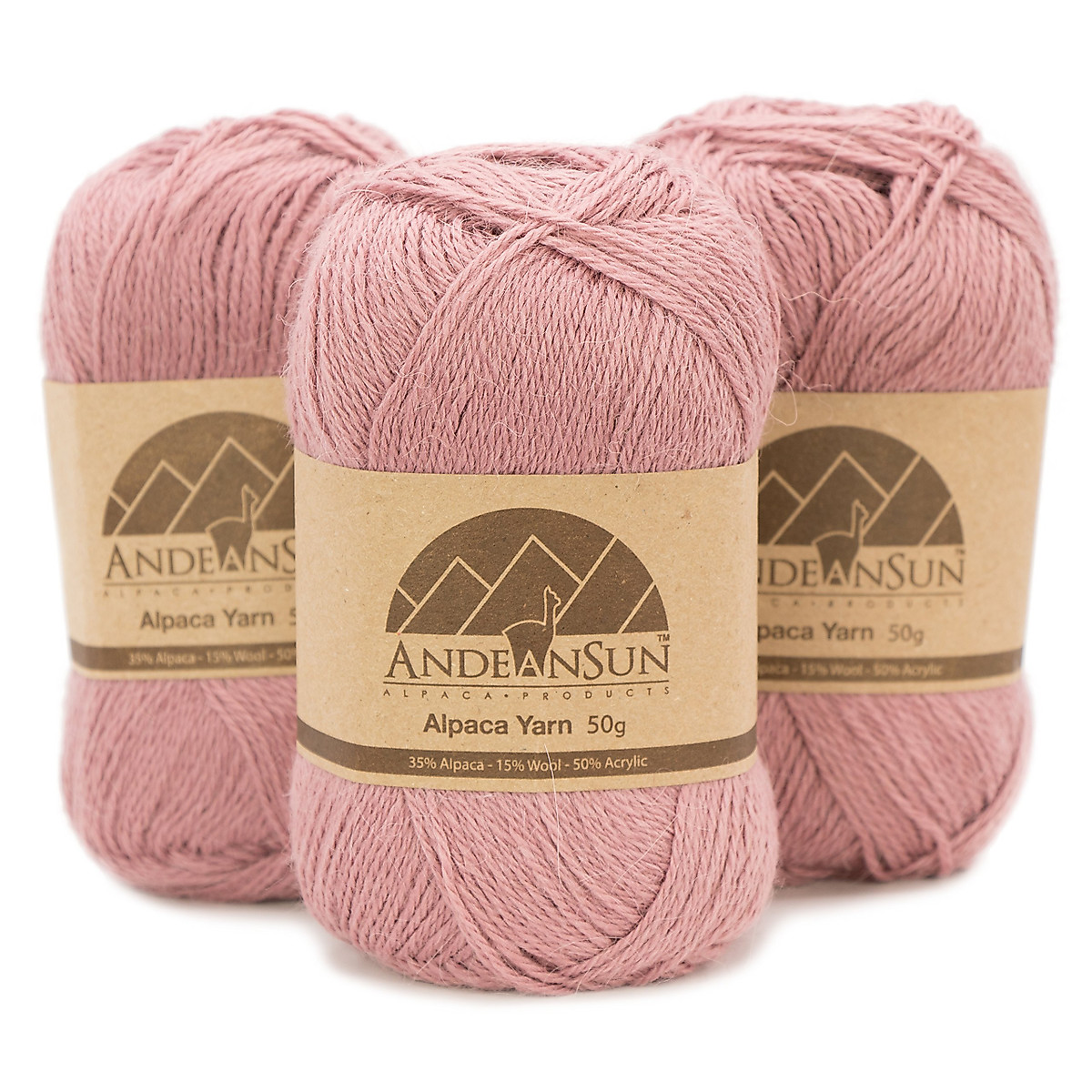(3 Small Gorgeous Skeins) Alpaca Yarn Blend Umayo [657 Yards Total], #2 Fingering (Pink Mauve)