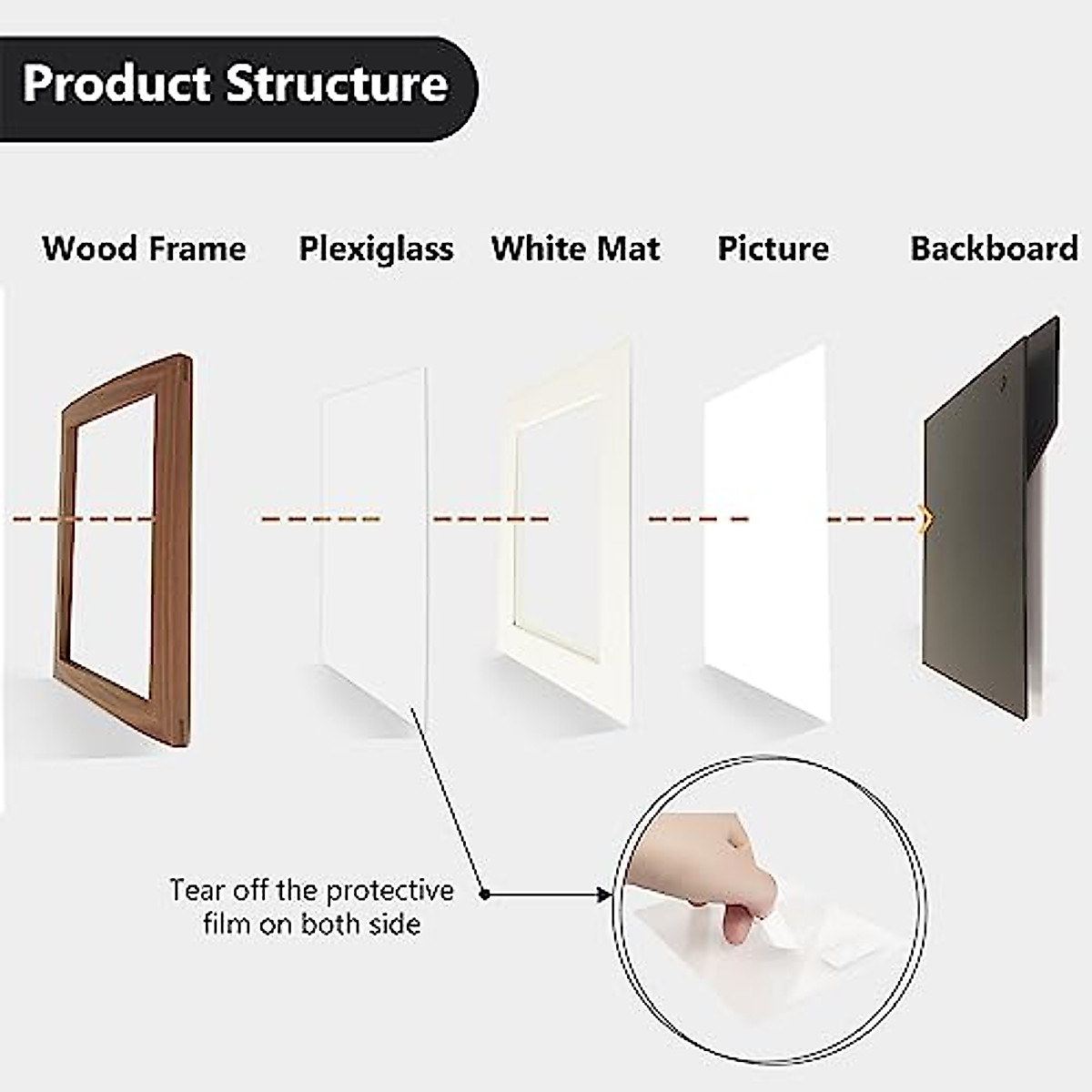 H-A 8x10 Picture Frames with Mat, Rustic Natural Wood Photo Frame for Tabletop (1 pcs)
