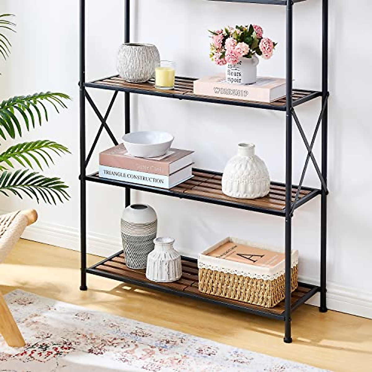 Tajsoon 5 Tier Bathroom Shelf Unit Free Standing Shelves, Widen Display Shelf, Multipurpose Storage Shelf for Bathroom, Kitchen, Entryway, Living Room, Industrial Style, Metal