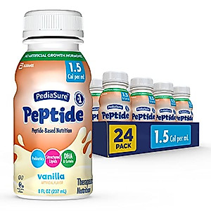 PediaSure Peptide 1.5 Cal, 24 Count, Complete, Balanced Nutrition for Kids with GI Conditions, Peptide-Based Formula, 10g Protein and Prebiotics, for Oral or Tube Feeding, Vanilla, 8-fl-oz Bottle