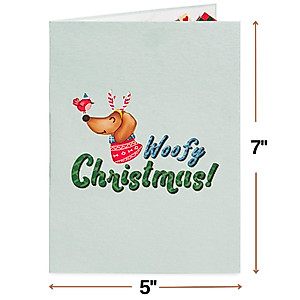 Paper Love Woofy Christmas Pop Up Card, Detachable 3D Christmas Cards, Gift for Christmas or Holidays, Thank You, Thinking of You | 5" x 7" Cover - Includes Envelope and Removable Note Tag