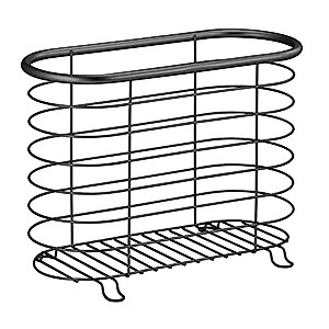 mDesign Stainless Steel Hair Dryer and Flat Iron Holder Storage Organizer Bin; for Living Room, Bathroom, Guest Room; Holds Hair Dryer Brush, Curling Iron, Straightener, Omni Collection - Matte Black