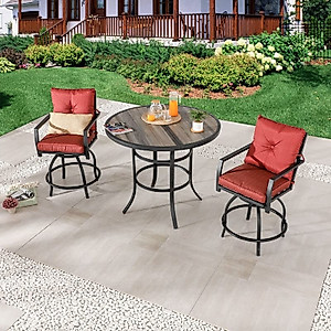 3 Piece Outdoor Bistro Set with Red Cushions Scandinavian Square Polyester Coffee Table Cushion Included