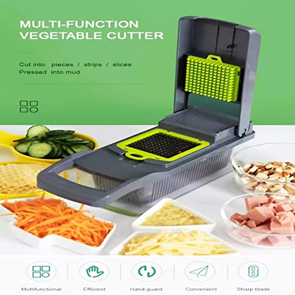 BROCHE Vegetable Chopper - Pro Onion Chopper - 12 in 1 - Multifunctional Slicer Vegetable Chopper with Container - Kitchen Organization - Food Chopper - Garlic chopper - Veggie Chopper with container