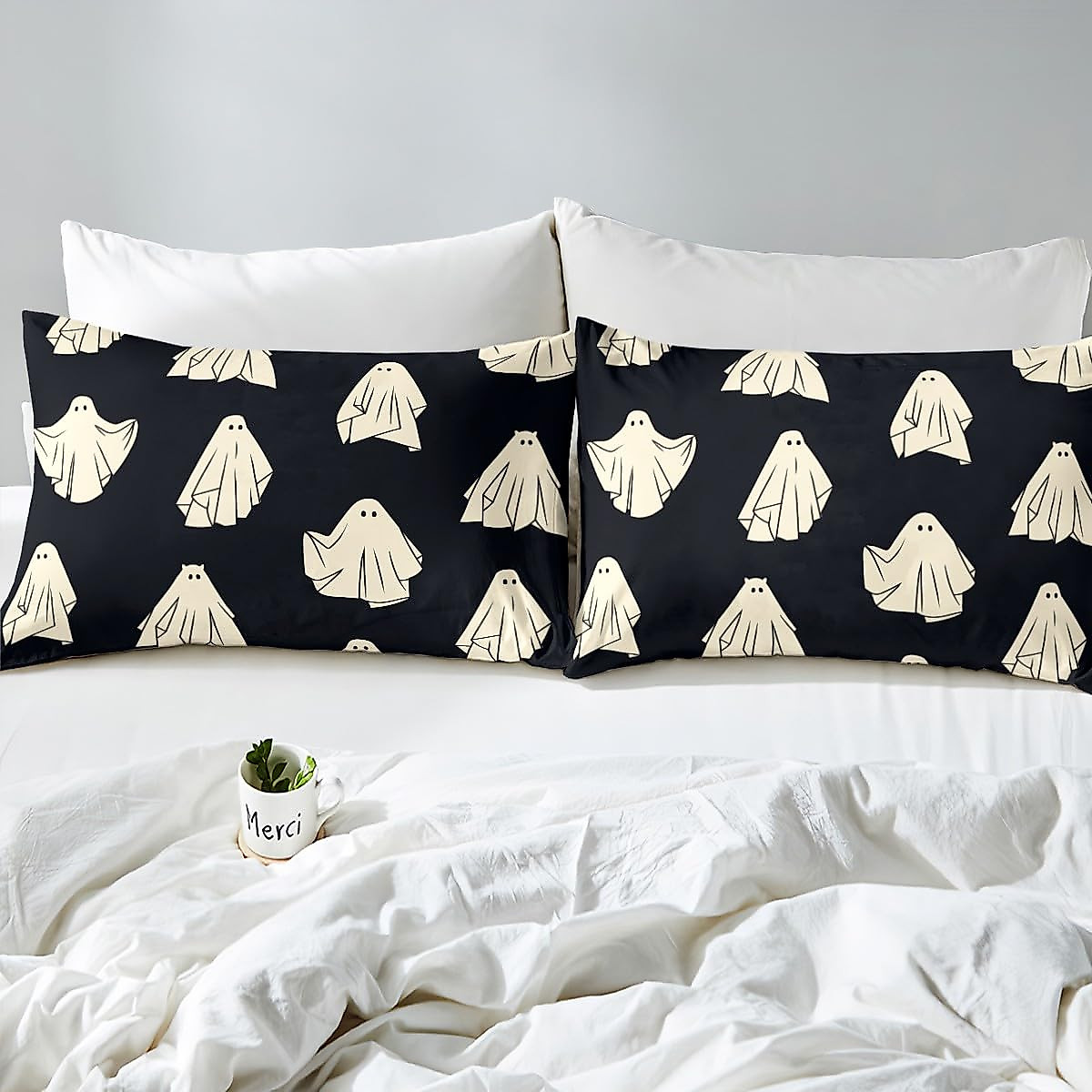 Castle Fairy Black Halloween Theme Decorations,Kids Halloween Ghost Printed Print King Size Duvet Cover for Teens Adults,Ghost Bedroom Decor Soft Comforter Cover with Zipper Closure