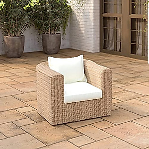 TK Classics Club Chair, Almond Wicker with White Cushion